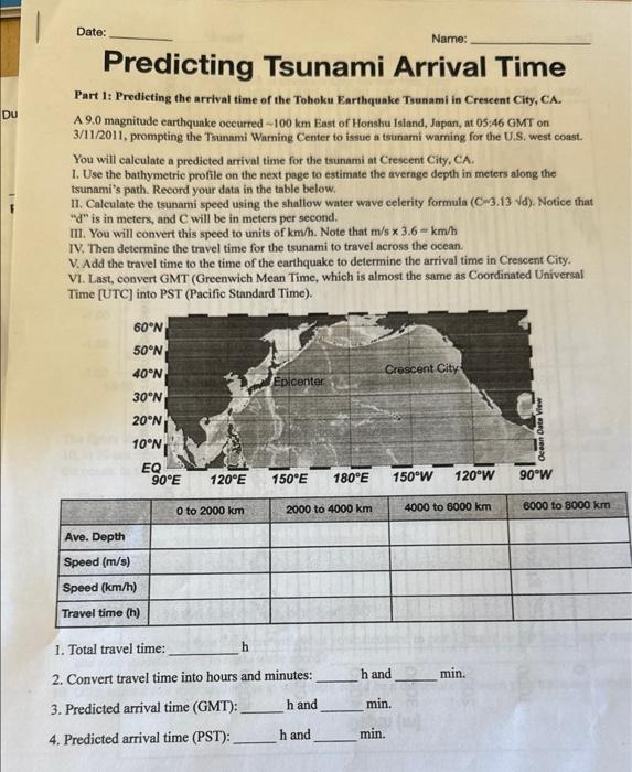 Solved Predicting Tsunami Arrival Time Part 1 Predicting