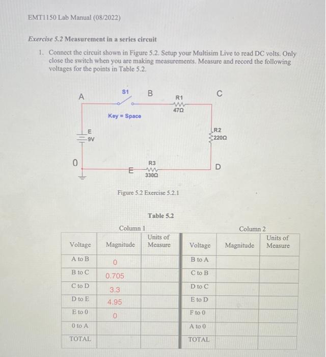 Solved Exercise 5.2 Measurement in a series circuit 1. | Chegg.com