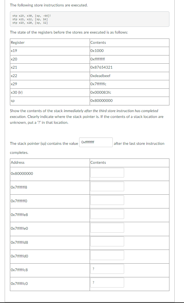 Solved The following store instructions are executed. | Chegg.com