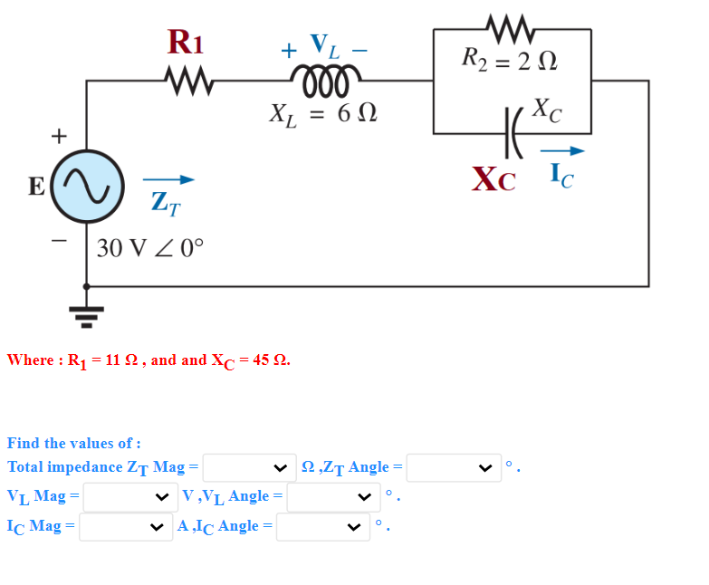 Solved Where : R1=11Ω, ﻿and and xC=45Ω. | Chegg.com