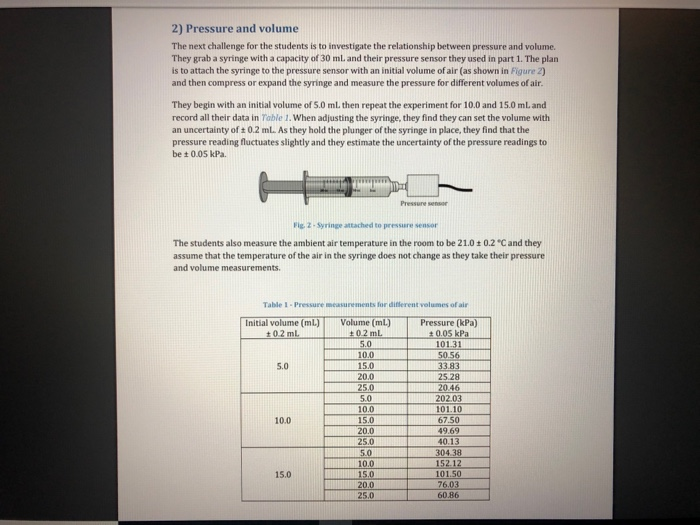 Solved 2) Pressure and volume Calculation 2a: 2 pts Using | Chegg.com