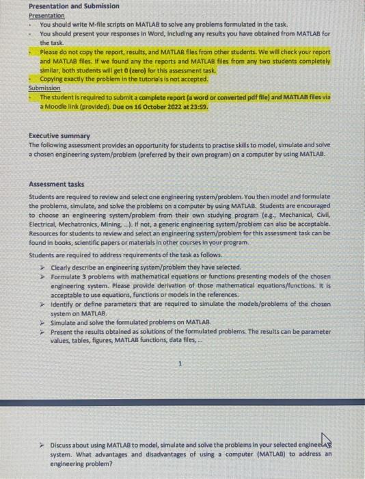 Presentation and Submission Presentation - You should | Chegg.com