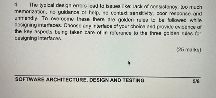 Solved 4. The typical design errors lead to issues like: | Chegg.com