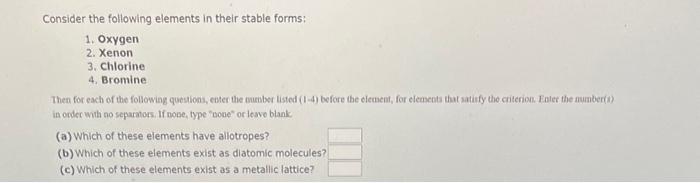 Solved Consider the following elements in their stable | Chegg.com