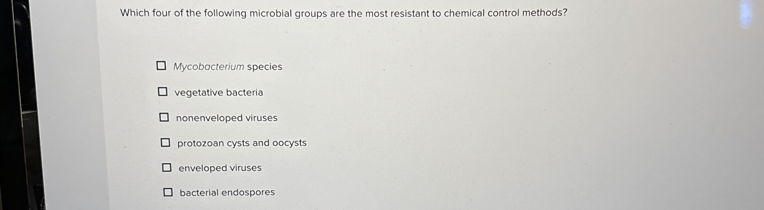 Solved Which four of the following microbial groups are the | Chegg.com