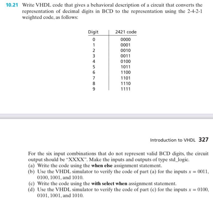 Solved 10.21 Write VHDL code that gives a behavioral | Chegg.com