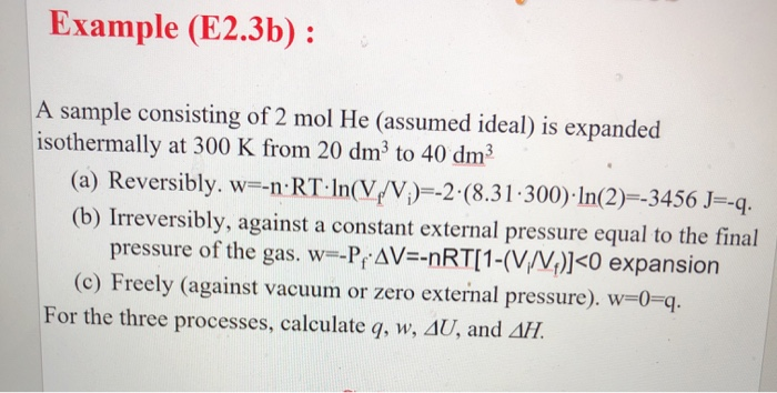 Solved Example (E2.3b): A sample consisting of 2 mol He | Chegg.com