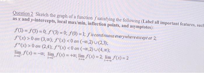 Solved Question 2 Sketch the graph of a function f | Chegg.com