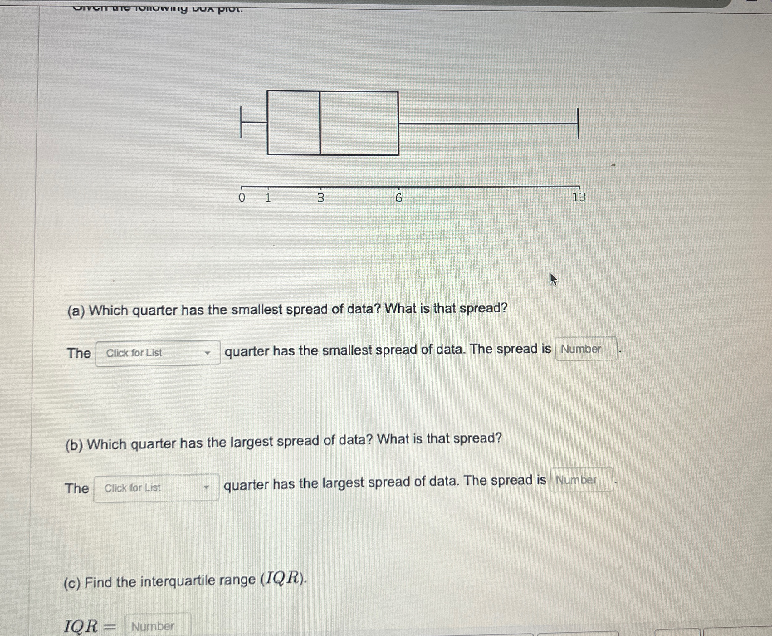 Solved (a) ﻿Which quarter has the smallest spread of data? | Chegg.com