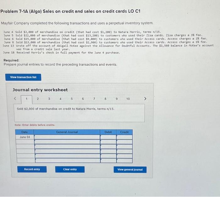 Solved Journal entry worksheet Sold $2,000 of merchandise on | Chegg.com