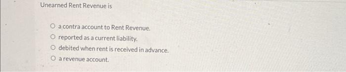 Solved Unearned Rent Revenue is O a contra account to Rent | Chegg.com