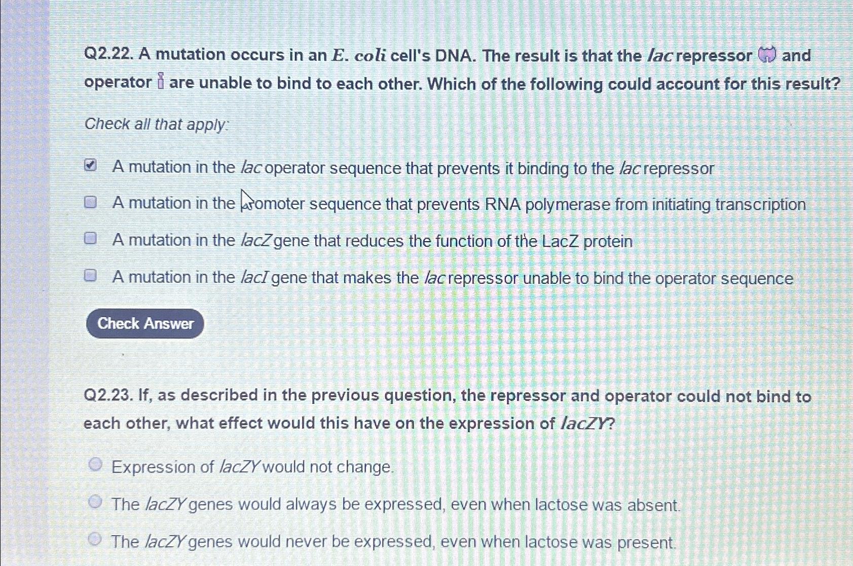 Solved Q2.22. ﻿A mutation occurs in an E. ﻿coli cell's DNA. | Chegg.com
