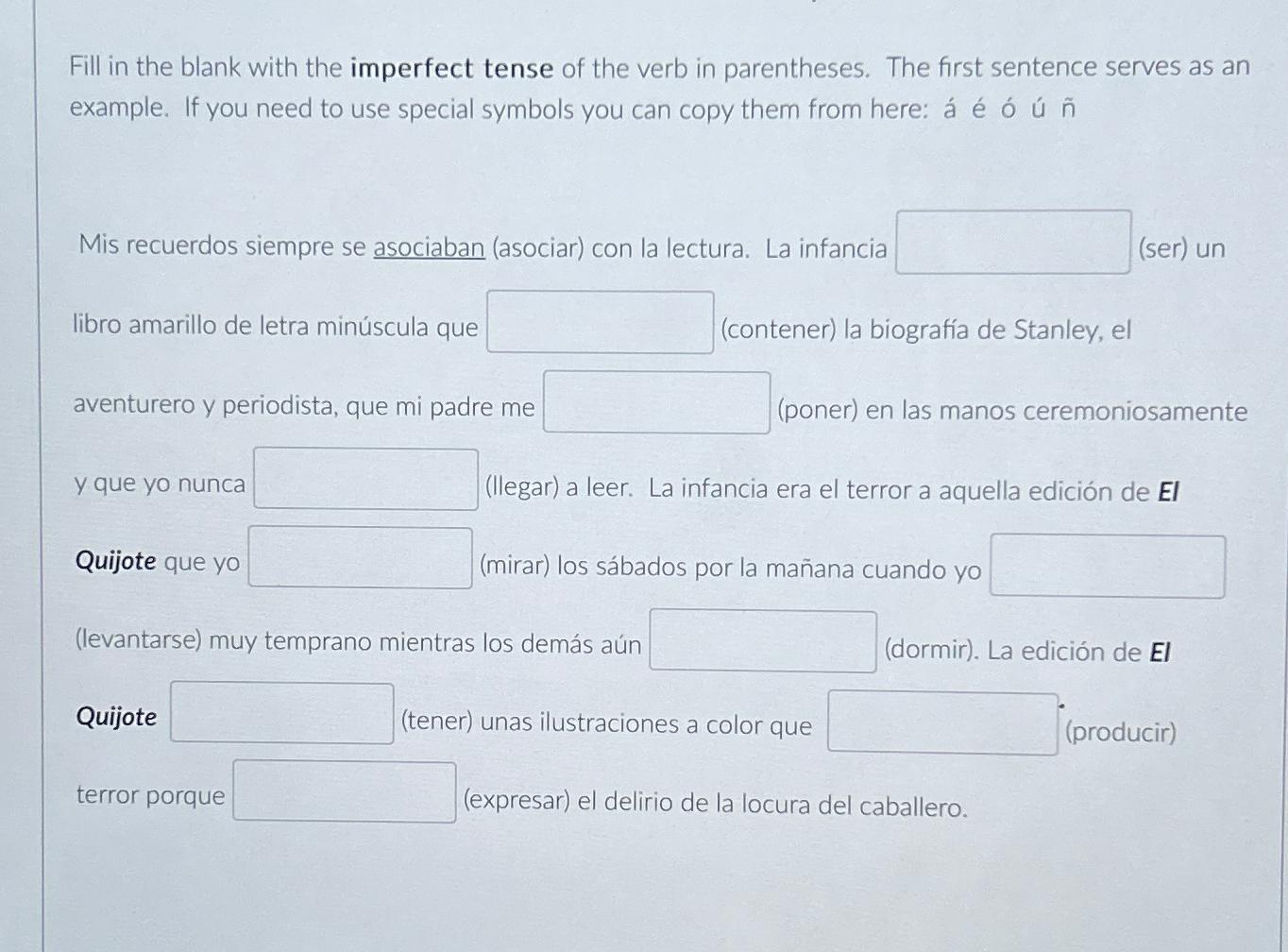Solved Fill in the blank with the imperfect tense of the | Chegg.com