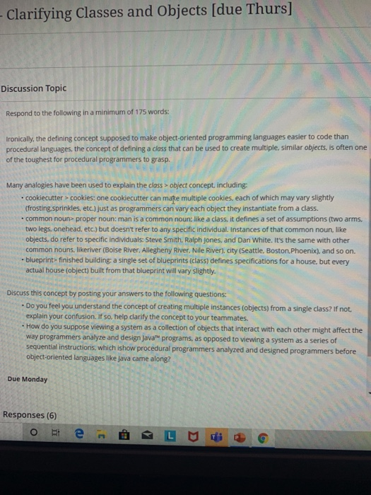 Solved - Clarifying Classes and Objects (due Thurs] | Chegg.com
