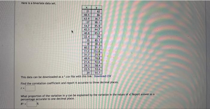 Solved Here is a bivariate data set. This data can be | Chegg.com