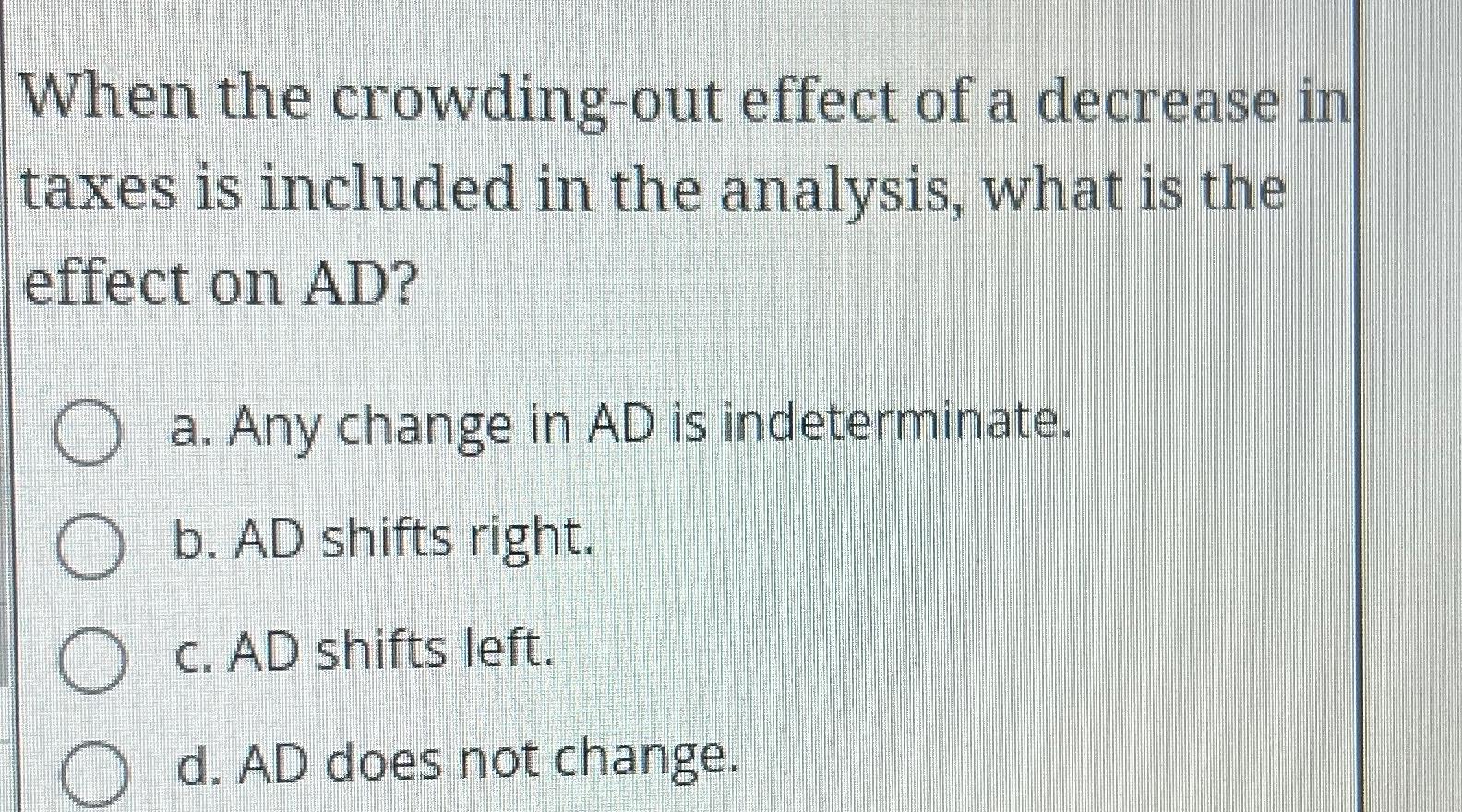 Solved When the crowding-out effect of a decrease in taxes | Chegg.com