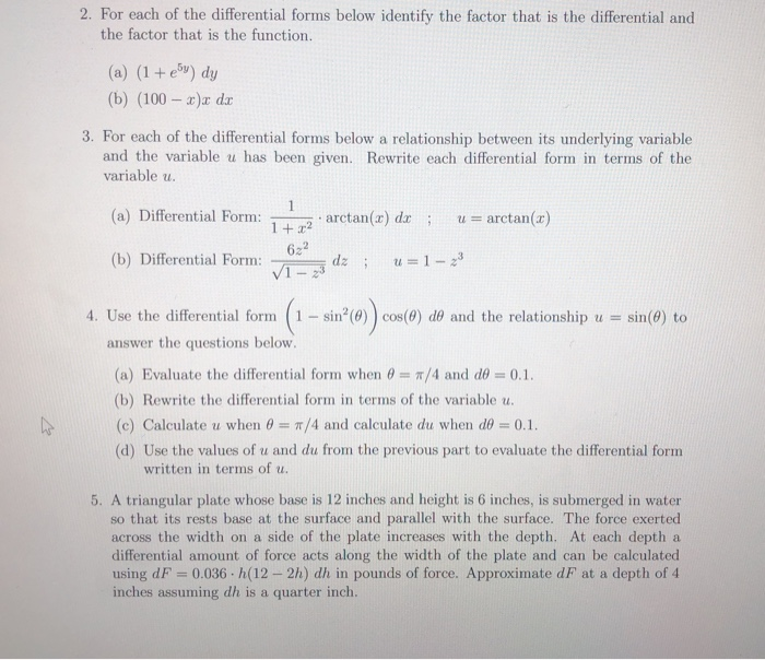 Solved 2. For each of the differential forms below identify | Chegg.com
