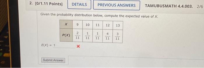 Solved Given the probability distribution below, compute the | Chegg.com