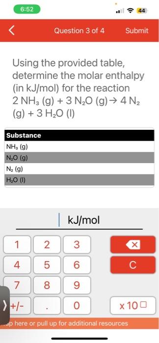 [Solved]: Using the provided table, determine the molar en