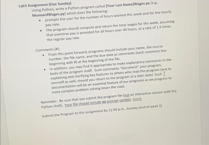 Solved Lab3 Assignment (Due Sunday) Using Python, write a | Chegg.com