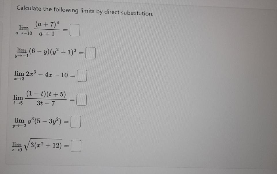 Solved Calculate the following limits by direct | Chegg.com