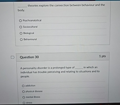 Solved q, ﻿theories explore the connection between behaviour | Chegg.com