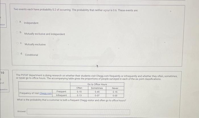 Solved Two events each have probability 0.2 of occurring. | Chegg.com