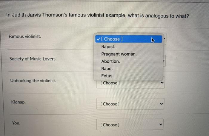 Solved In Judith Jarvis Thomson's famous violinist example, | Chegg.com