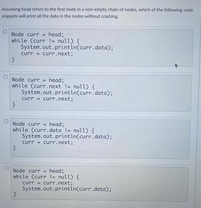 Solved Assuming head refers to the first node in a non-empty | Chegg.com
