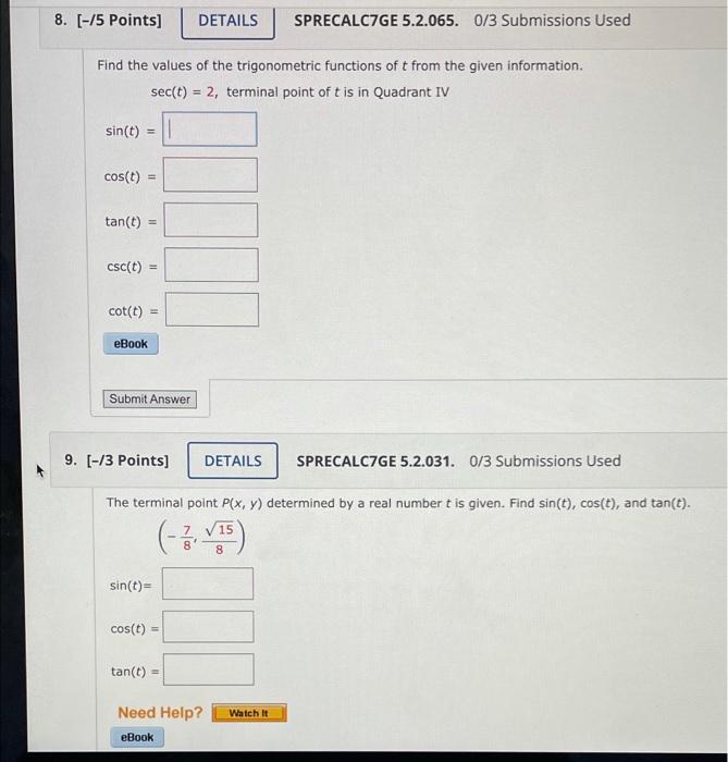 Solved 8. [-/5 Points] DETAILS SPRECALC7GE 5.2.065. 0/3 | Chegg.com