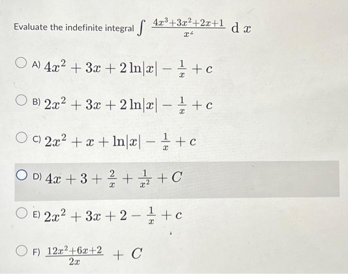 Solved te the indefinite integral ∫x24x3+3x2+2x+1 | Chegg.com