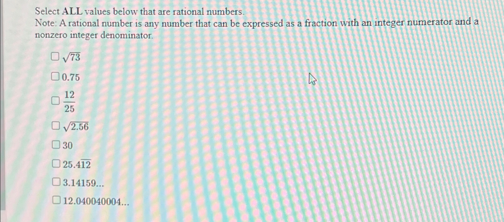 Solved Select ALL values below that are rational | Chegg.com
