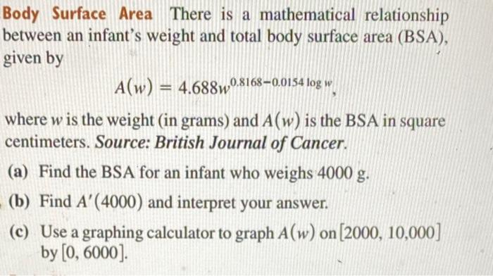 Solved Body Surface Area There is a mathematical | Chegg.com