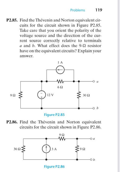 Solved Problems 119 P2.85. Find the Thévenin and Norton | Chegg.com