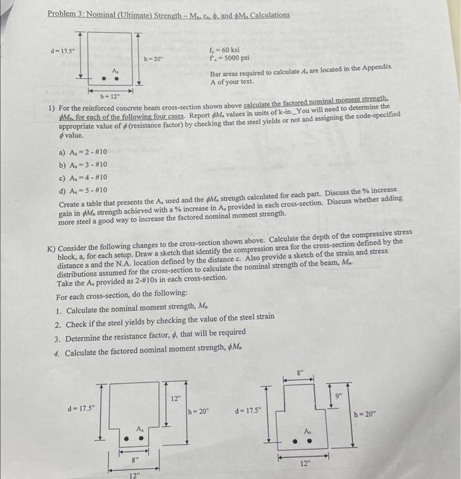 Solved Problem 3: Nominal (Ultimate) Strength - M₁, s. , and | Chegg.com