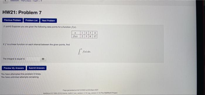 Solved Problem List Next Problem HW21: Problem 6 Previous | Chegg.com