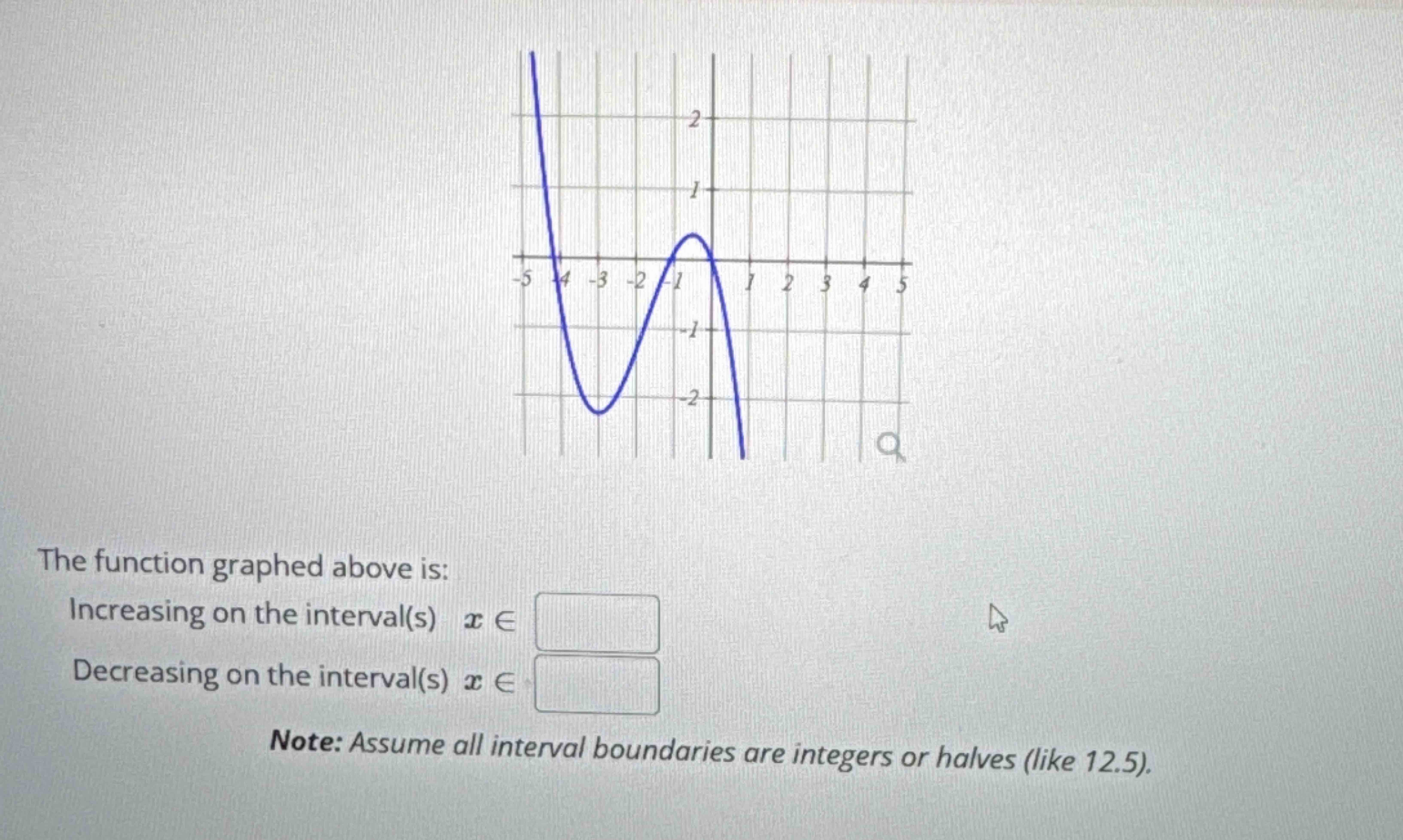 The function graphed above is:Increasing on ﻿the | Chegg.com