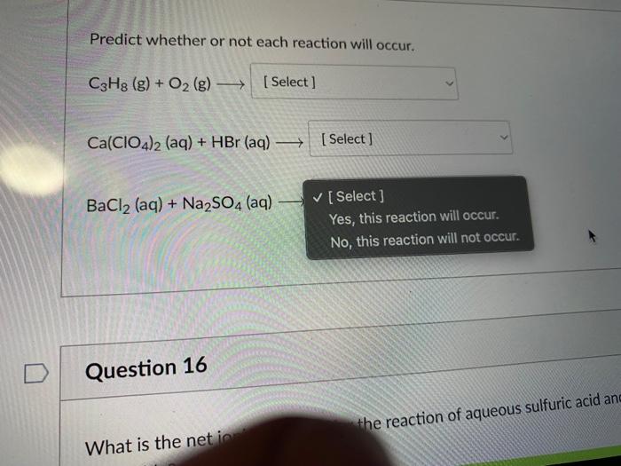 Solved Predict whether or not each reaction will occur. | Chegg.com