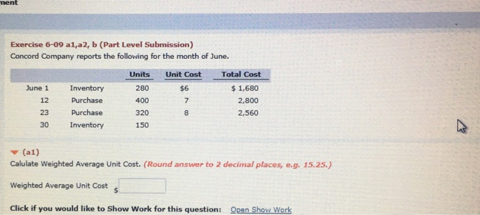 Solved ment Exercise 6-09 a1,a2, b (Part Level Submission) | Chegg.com