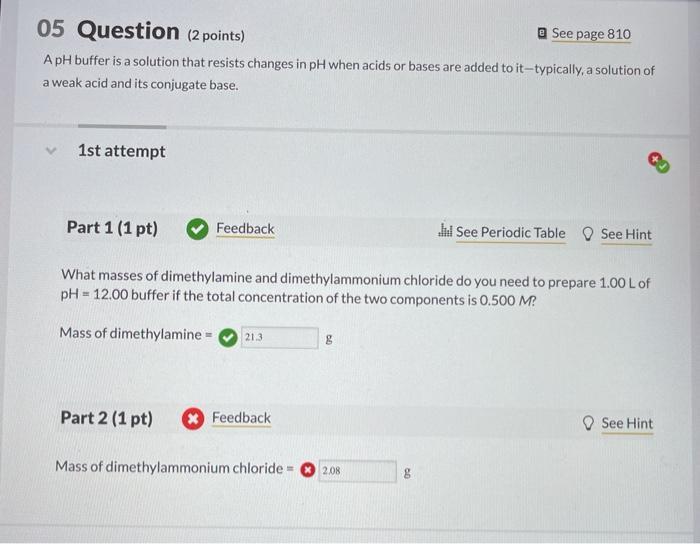 Solved 05 Question (2 points) @ See page 810 ApH buffer is a | Chegg.com