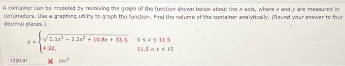 Solved A container can be modeled by revolving the graph of | Chegg.com