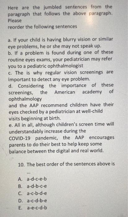 Here are the jumbled sentences from the paragraph | Chegg.com