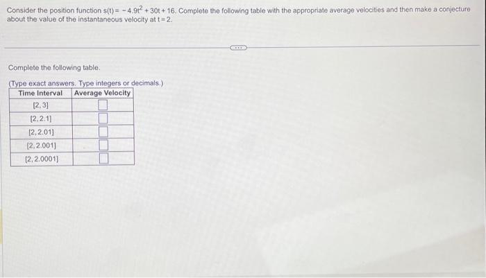 Solved Consider The Position Function S T −4 9t2 30t 16