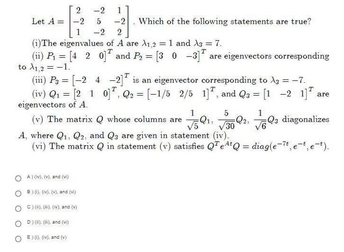 Solved 2 -2 1 (i) The eigenvalues of A are X1,2 = 1 and X3 = | Chegg.com