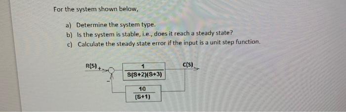 Solved For the system shown below, a) Determine the system | Chegg.com