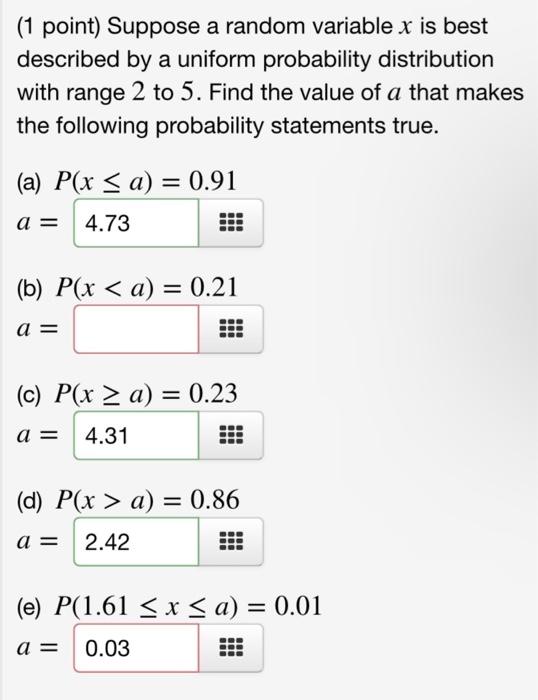 Solved (1 point) Suppose a random variable x is best | Chegg.com