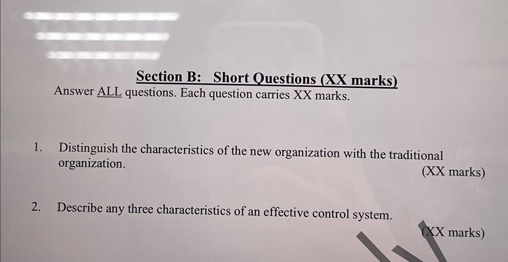 Solved Section B: Short Questions (XX marks)Answer ALL | Chegg.com