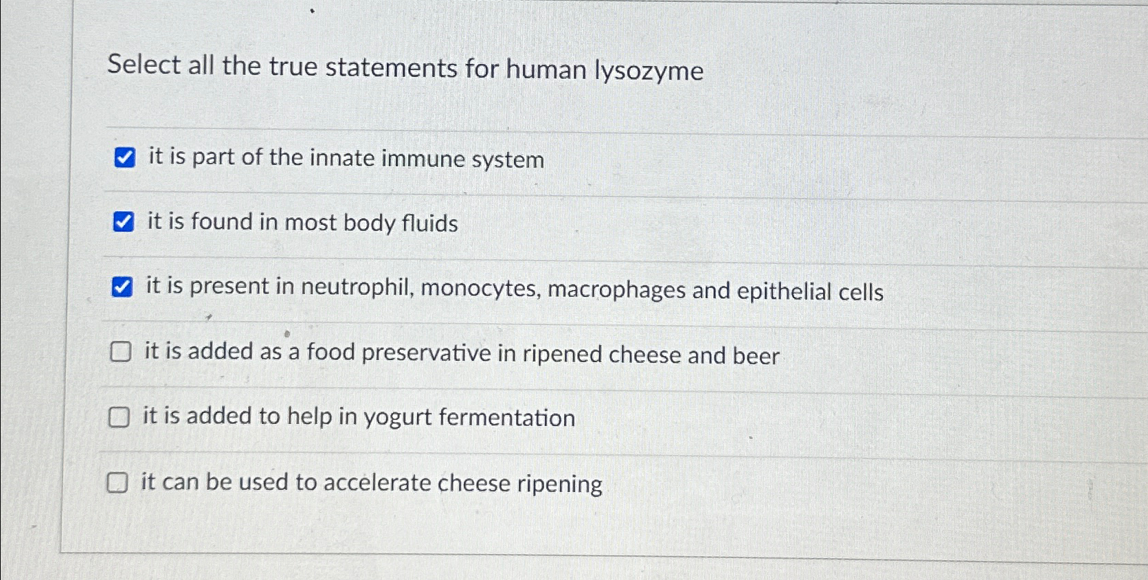 Solved Select all the true statements for human lysozymeit | Chegg.com
