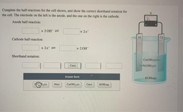 Solved Complete the half-reactions for the cell shown, and | Chegg.com