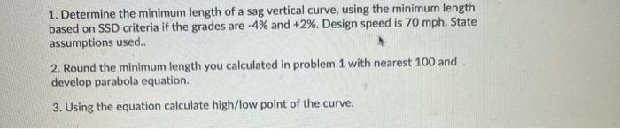 Solved 1. Determine the minimum length of a sag vertical | Chegg.com